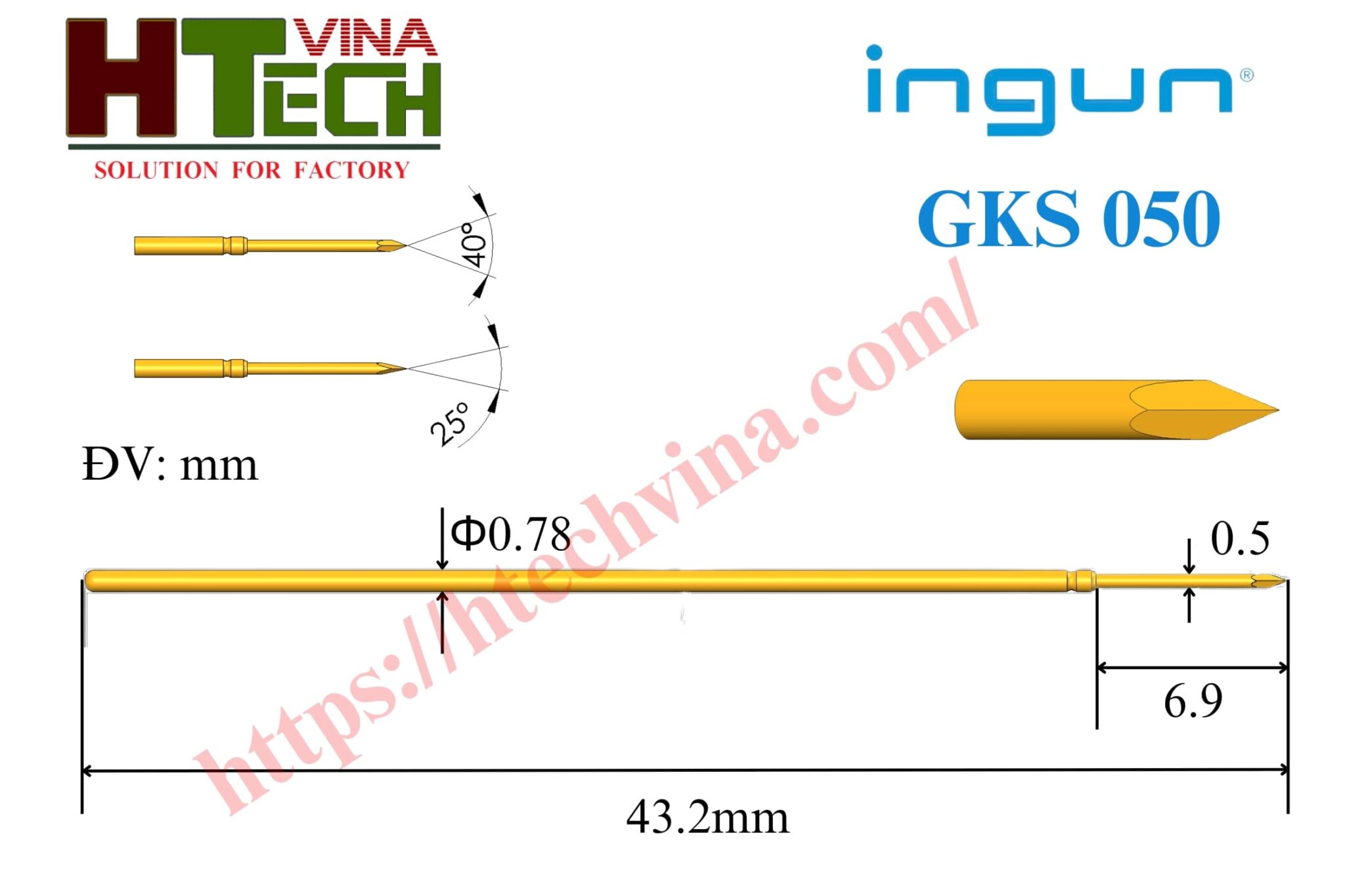 Chân Pin ICT/FCT Ingun GKS-050 291 050 A1000-kim test kiểm tra mạch